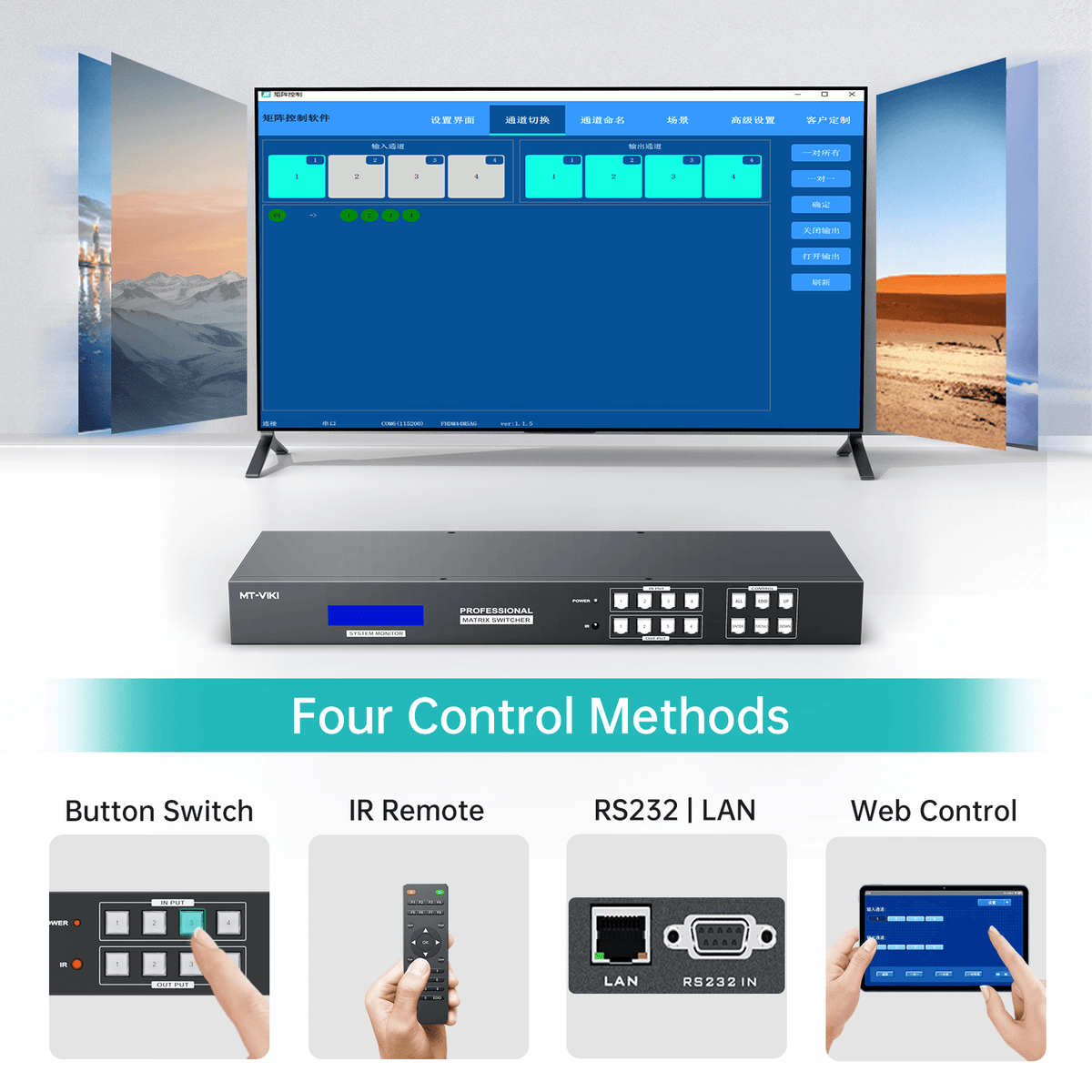 4K 30Hz HDMI Matrix Switcher 4x4, Seamless with Web GUI & Splicing（HD44LH） – MT-VIKI