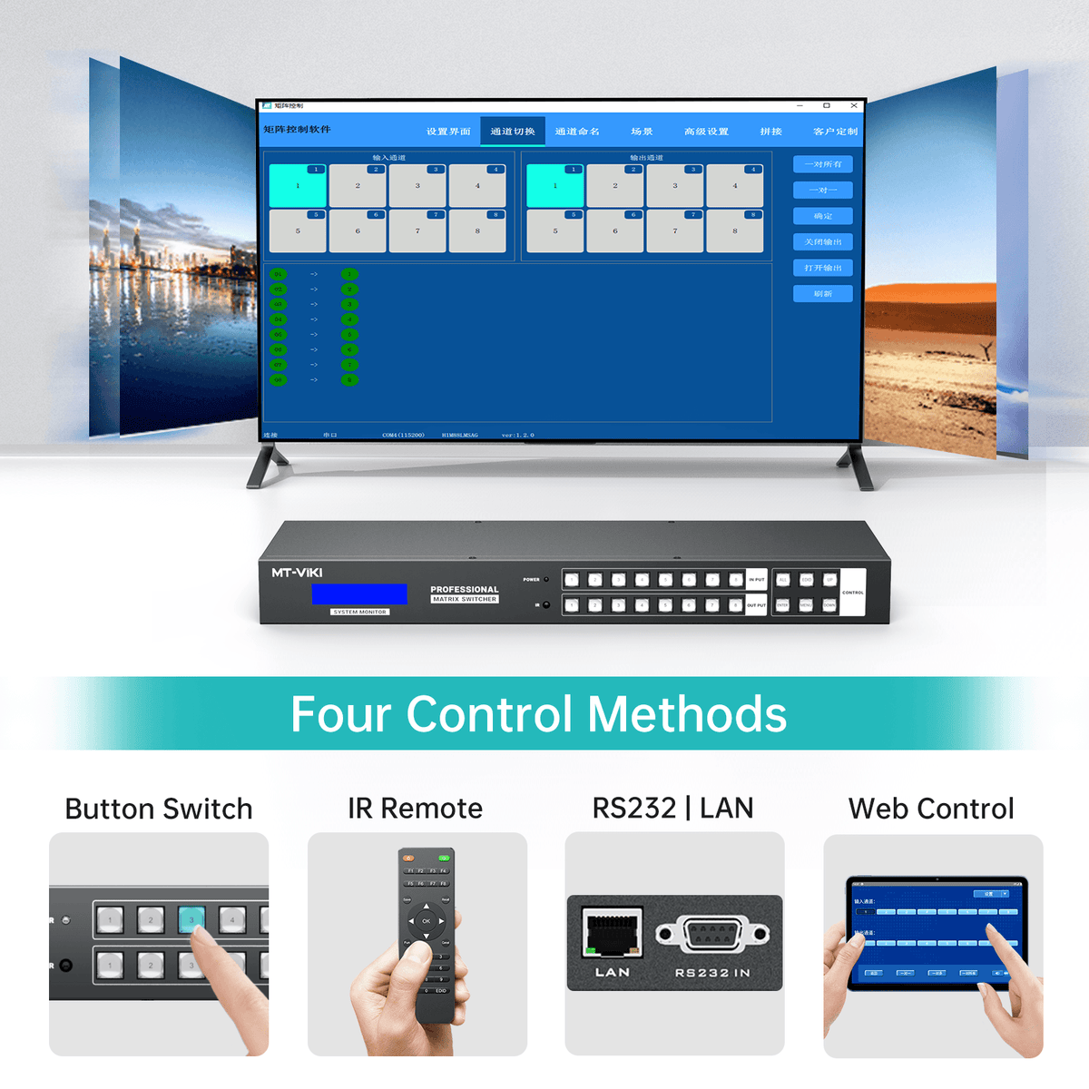 4K 30Hz HDMI Matrix Switcher 8x8, Seamless with Web GUI & Splicing（HD88LH） – MT-VIKI
