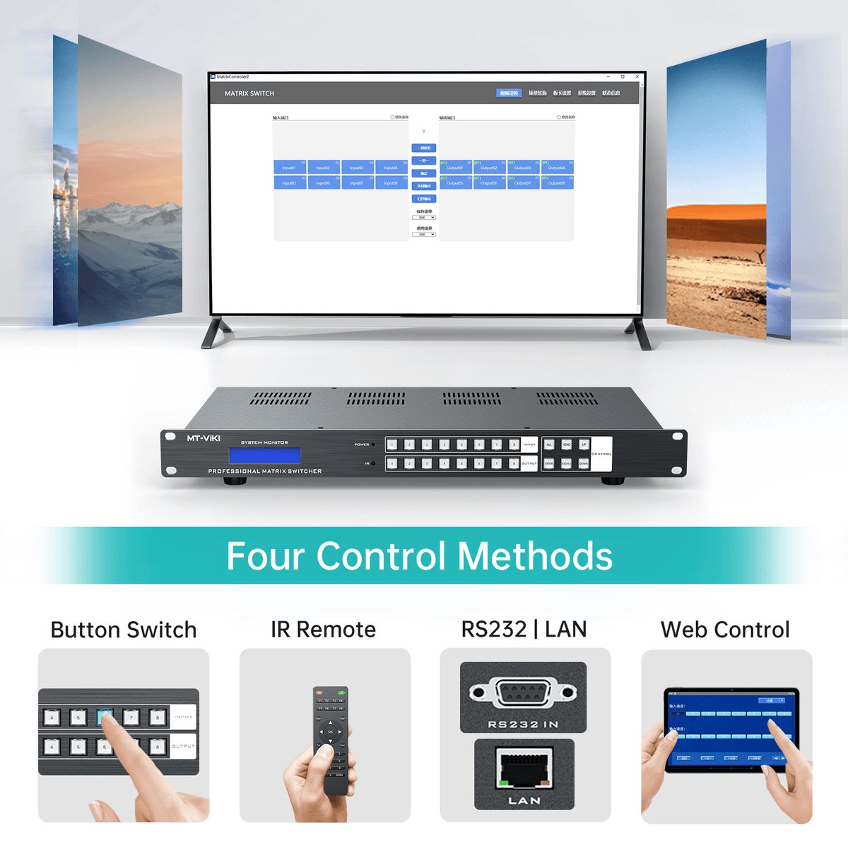 4K@60Hz Seamless HDMI Matrix Switcher 8X8 w/Web GUI+Audio Extract ...
