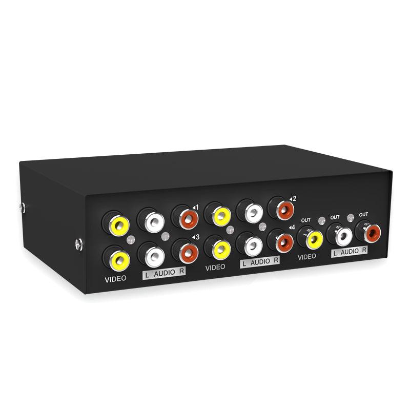 4 Way AV RCA Switch, 4 in 1 Out Composite Video L/R Audio Switcher ...