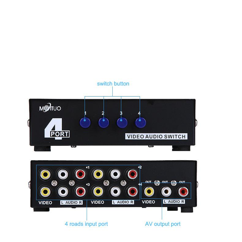 4 Way AV RCA Switch, 4 in 1 Out Composite Video L/R Audio Switcher ...