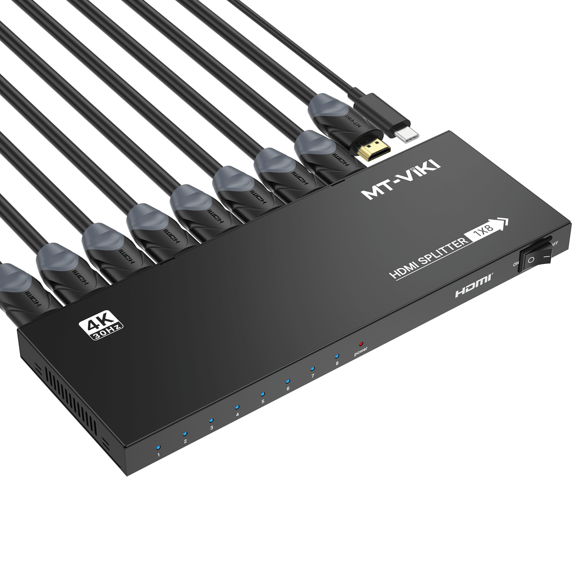 4K HDMI Splitter 1 in 8 Out, MT-VIKI Slim USB C Powered HDMI Splitter ...