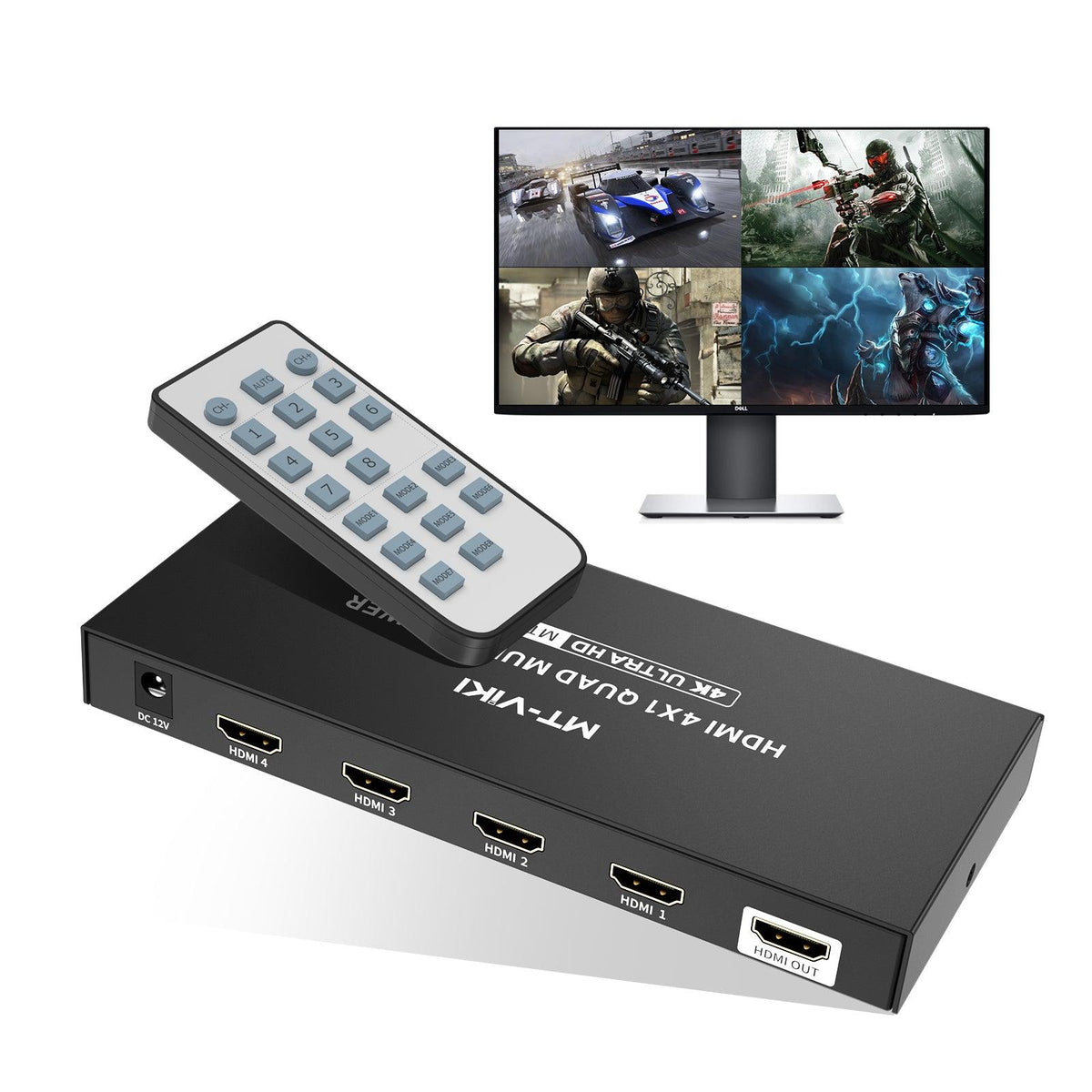 4K@30Hz HDMI Multiviewer 4x1 w/IR Remote, Seamless HDMI Switcher 4 in 1 ...