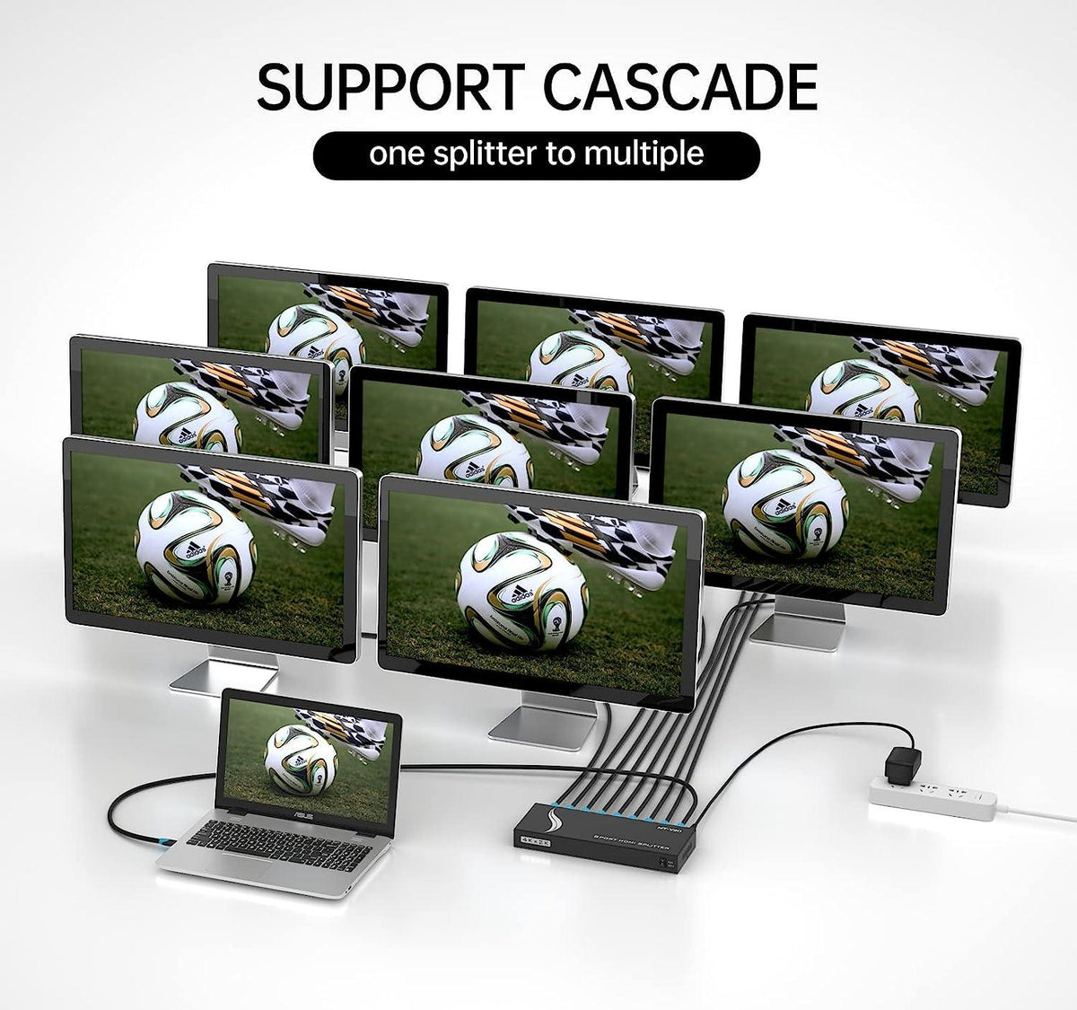 4Kx2K@30Hz HDMI Splitter 1 in 8 Out, 8 Port Powered HDMI Splitter Mult ...