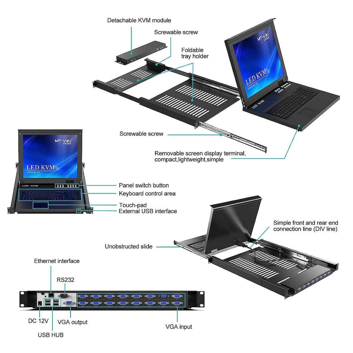 16 Port 17" IP LCD KVM Console Switch Drawer VGA + Cables For 1U Rack ...