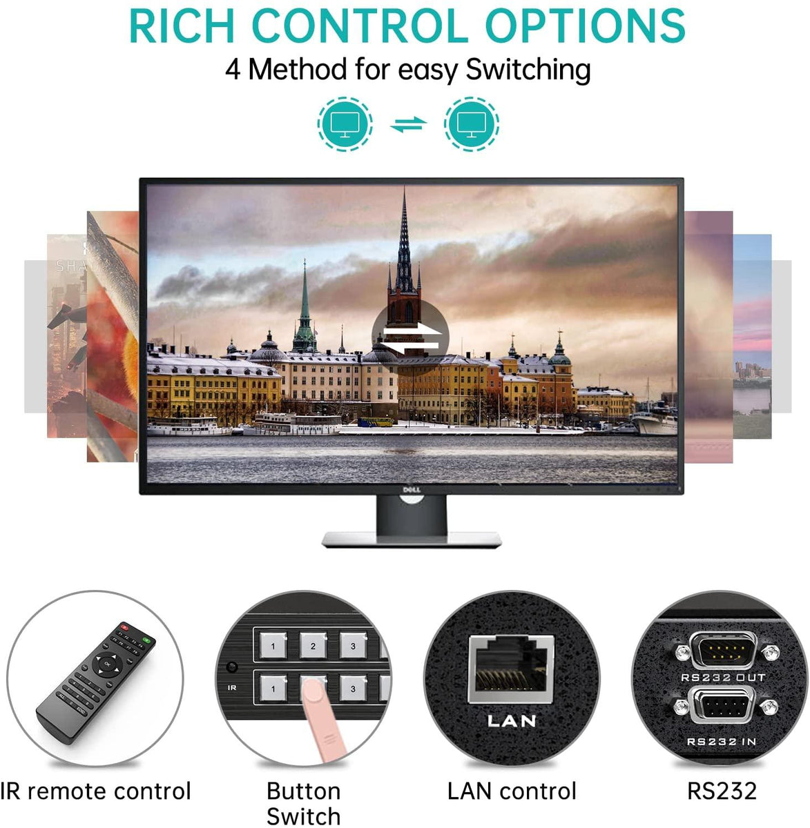 4K@30Hz HDMI Matrix Switch 4X4, Rack Mount Switcher, Built-in US ADI C ...